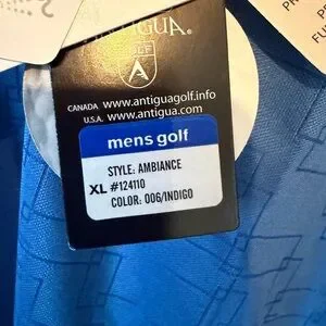 Antigua | Shirts | Antigua Mens Textured Blue Polo Golf Shirt With Logo ...